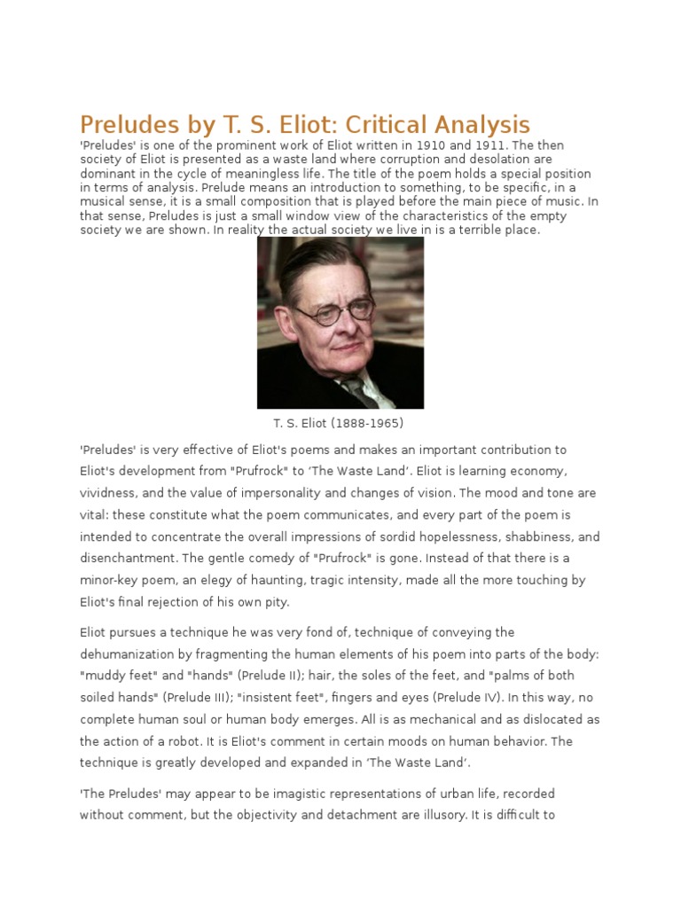 Preludes by TS Eliot - Analysis | PDF | T. S. Eliot | Perception