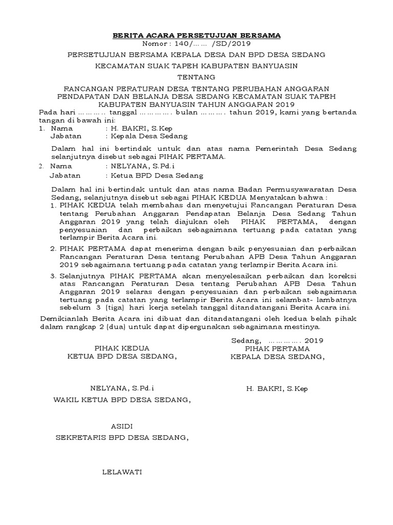 Berita Acara Perubahan APBDes 2019 | PDF | Politik