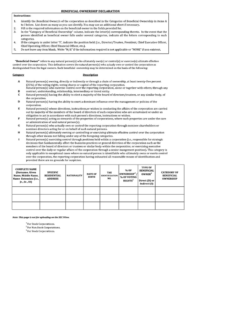 Beneficial Ownership Declaration | PDF