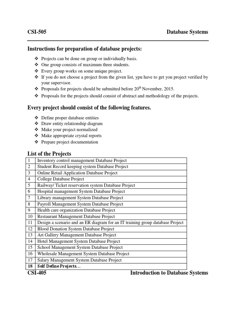Instructions For Preparation of Database Projects | PDF | Databases ...
