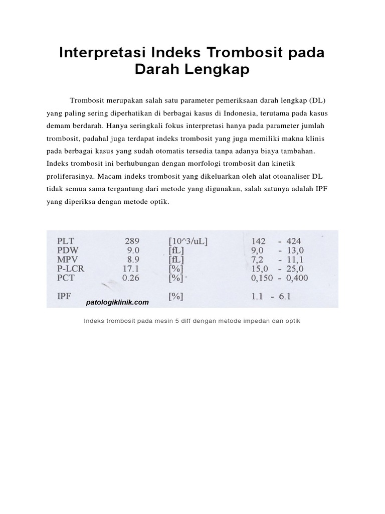 Interpretasi Indeks Trombosit Pada Darah Lengkap | PDF