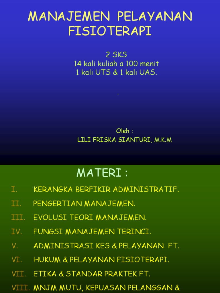 Manajemen Pelayanan Fisioterapi Pertemuan 1 - 2 | PDF