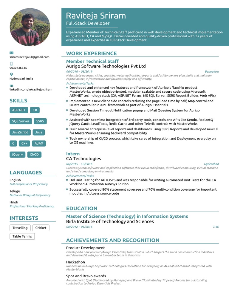 Raviteja's Resume PDF | PDF | Application Programming Interface | J Query