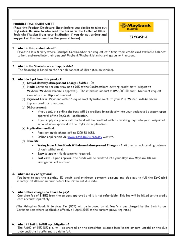 Maybank EzyCash-i Product Overview | PDF | Credit Card | Payments