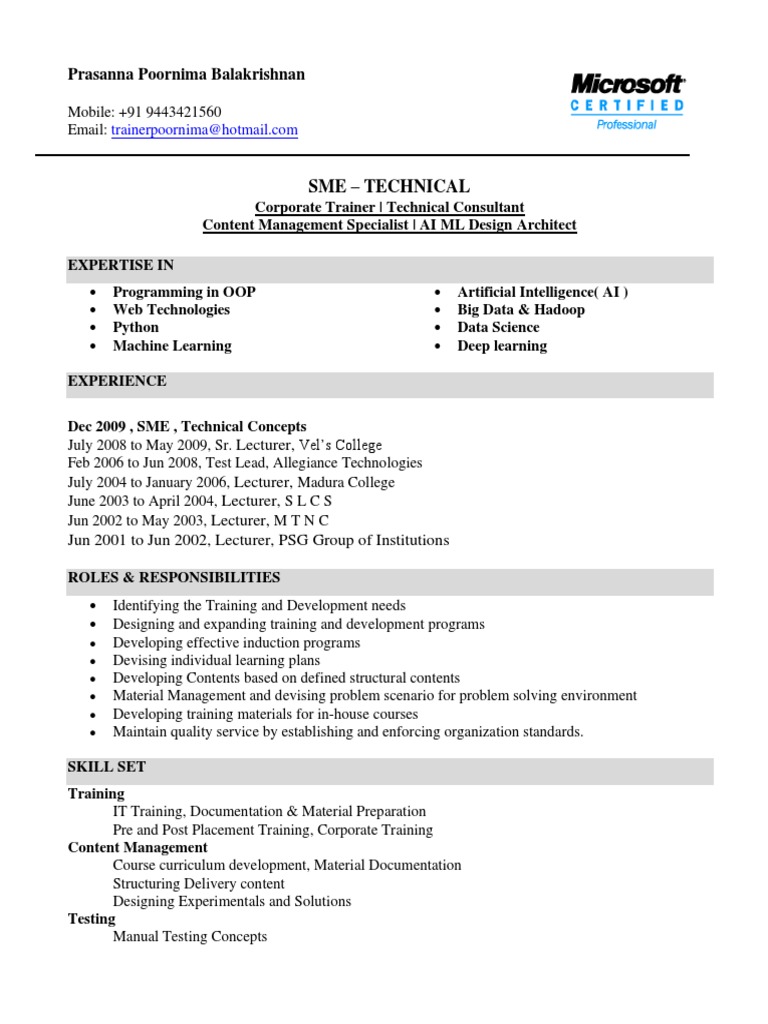 Curriculum Vitae SME | PDF | Sql | Artificial Intelligence