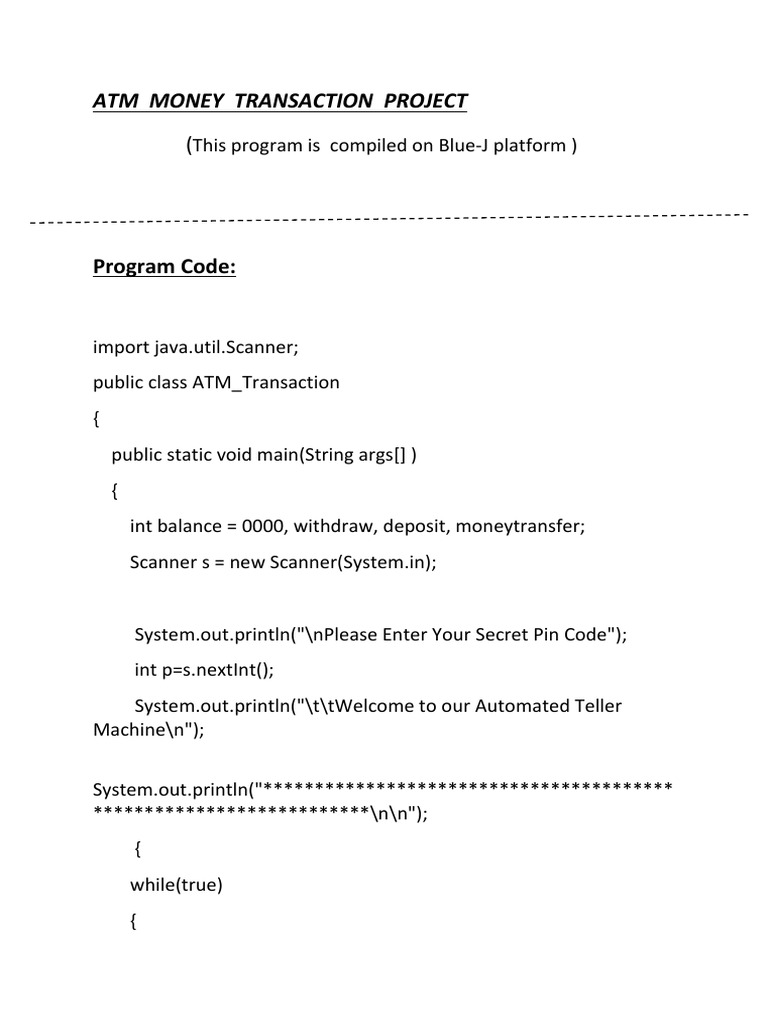 Atm Money Transaction Project | PDF | Automated Teller Machine | Computer Programming