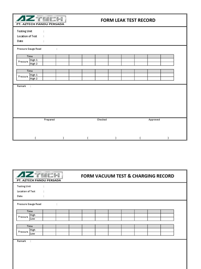 Checksheet Leak Test & Vacuum | PDF