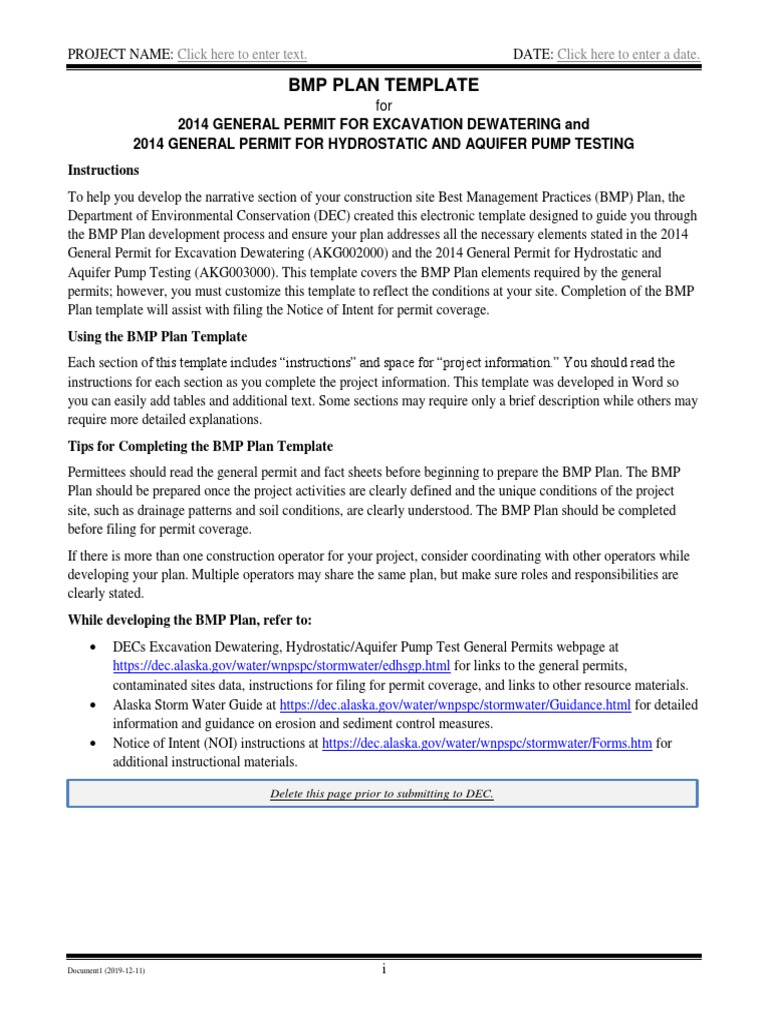 BMP Plan Template | Download Free PDF | Stormwater | United States ...