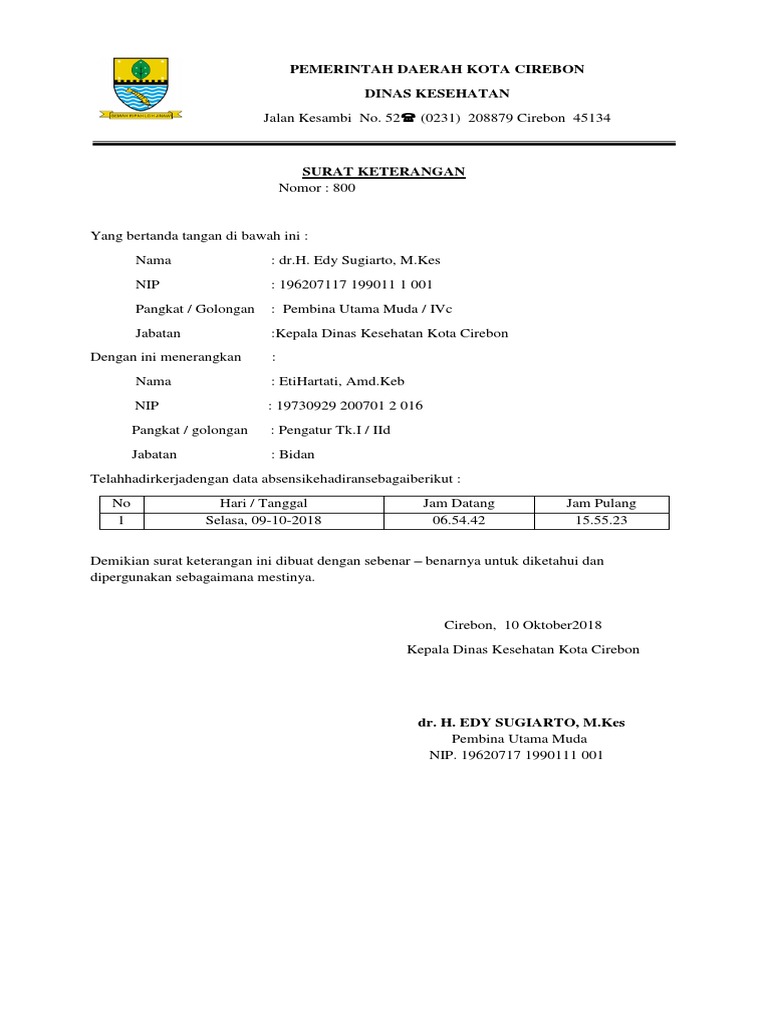 Surat Keterangan Ijin Absen | PDF