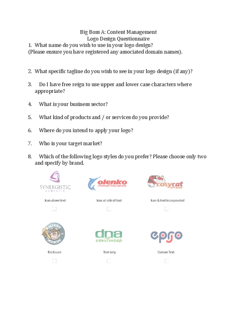 Logo Design Questionaire | PDF