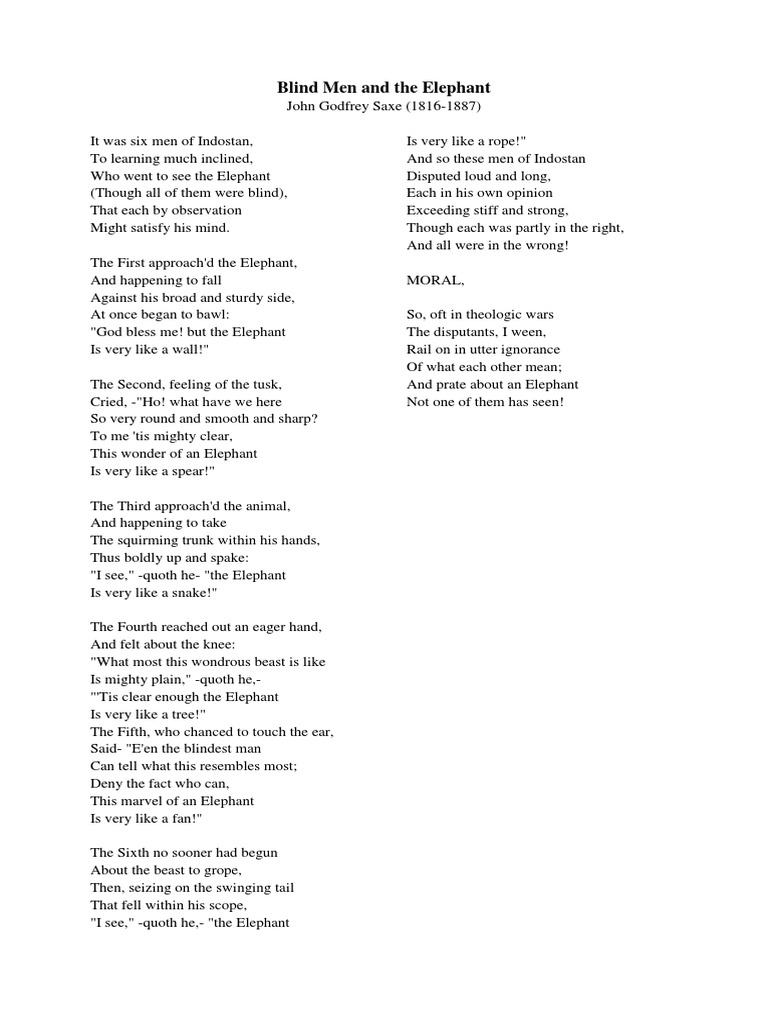 Blind Men and the Elephant Poem | PDF