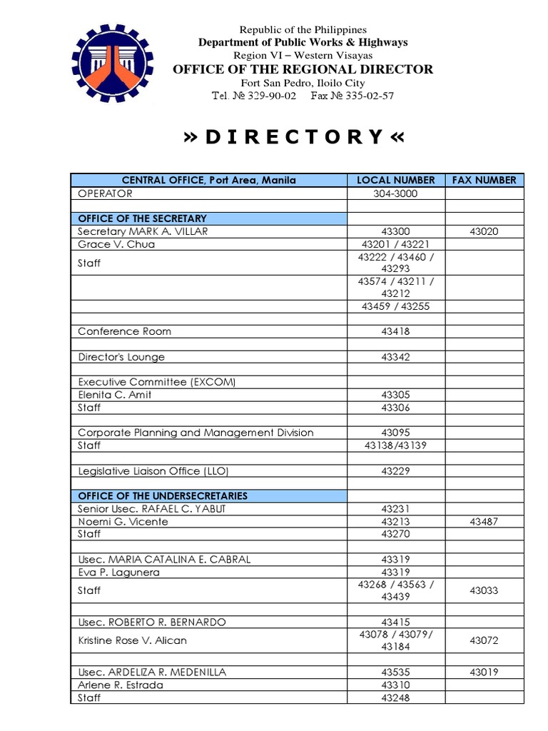 DPWH DIRECTORY.docx | Business | Economies