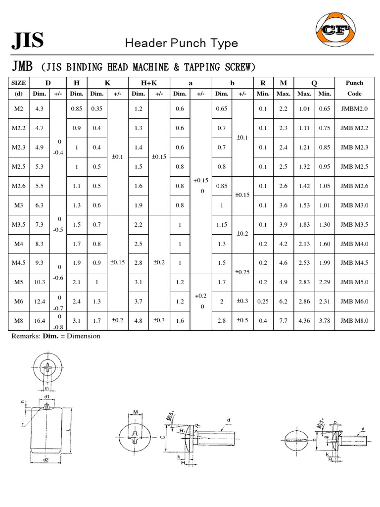 Header Punch Standards( JIS-2nd Punch )