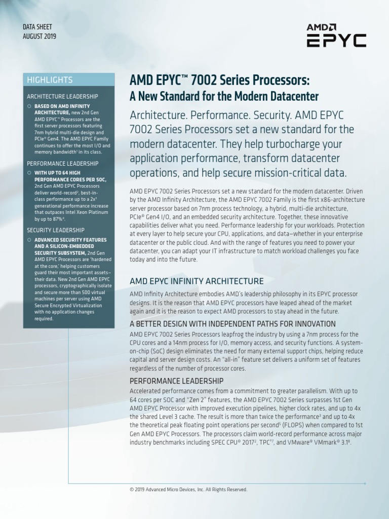 AMD EPYC 7002 Series Datasheet | PDF | Advanced Micro Devices | Central Processing Unit