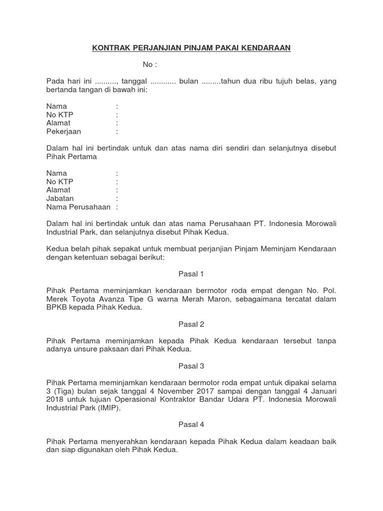 Surat Pinjam Pakai Kendaraan | PDF