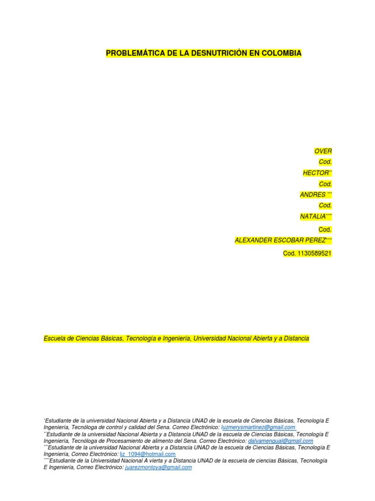 El Hambre Y La Desnutrición En Colombia Pdf Desnutrición Hambre