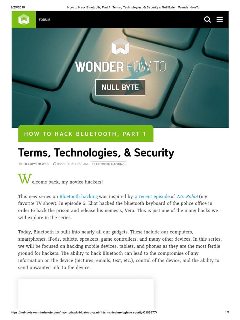 How To Hack Bluetooth, Part 1 - Terms, Technologies, & Security Null Byte - WonderHowTo | PDF ...