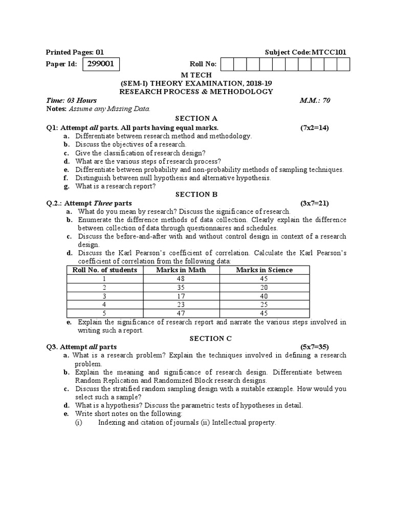 Mtech 1 Sem Research Process and Methodology MTCC 101 2018 19 | PDF | Hypothesis | Sampling ...
