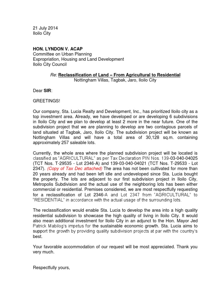 Request for Land Reclassification in Iloilo | PDF | Land Use | Urban