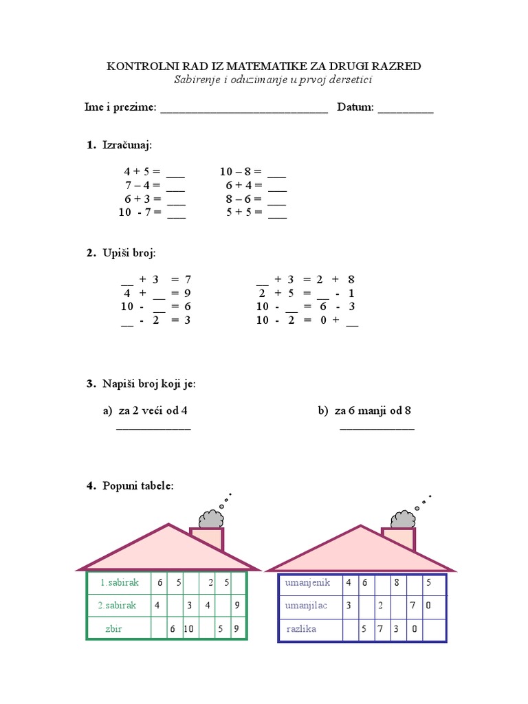 71 Kontrolni Rad Iz Matematike Za Drugi Razred | PDF