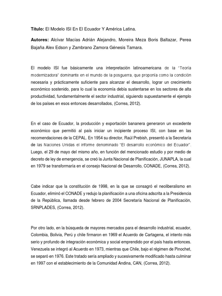 El Modelo ISI en El Ecuador Y América Latina. | PDF | America latina ...