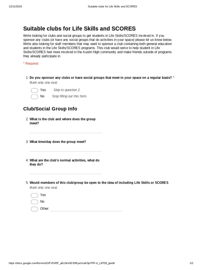 Clubs for Life Skills and SCORES | PDF
