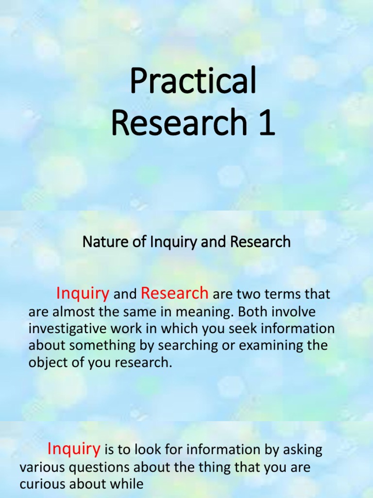 Practical Research 1 | PDF | Inquiry Based Learning | Inquiry