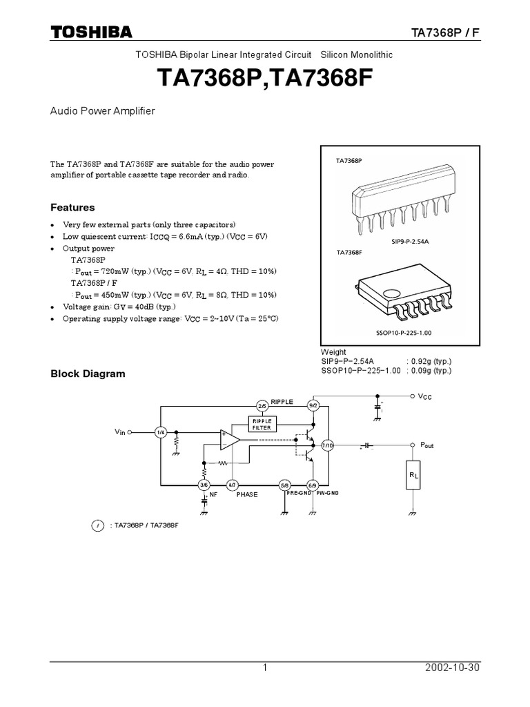 Ta7368p, Ta7368f | PDF | Amplifier | Printed Circuit Board