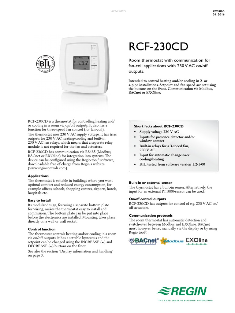 Thermostat Regin PDF | PDF | Thermostat | Relay