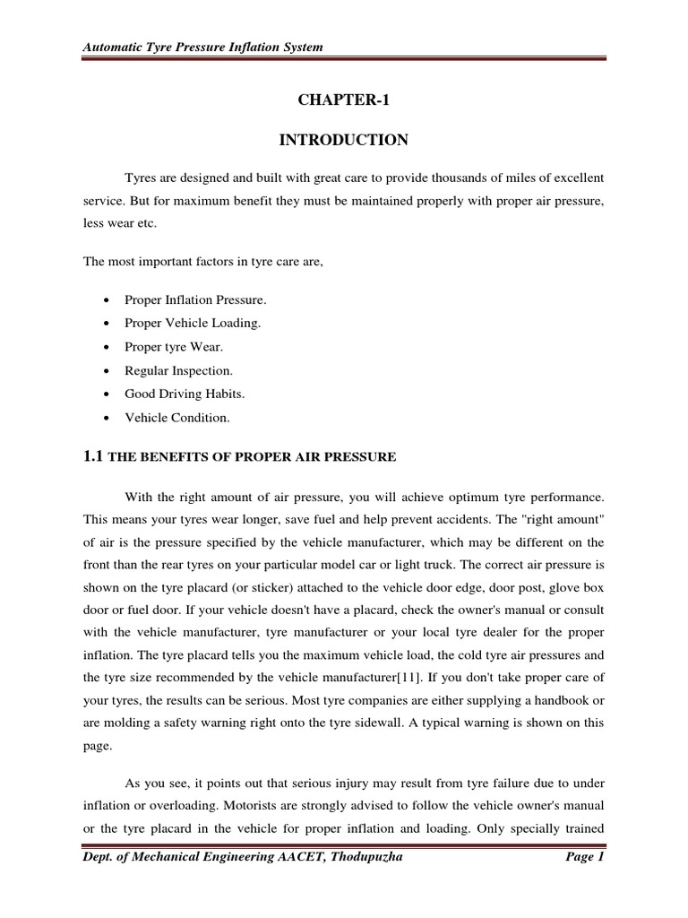 Automatic Tyre Pressure Inflation System | PDF | Belt (Mechanical) | Tire