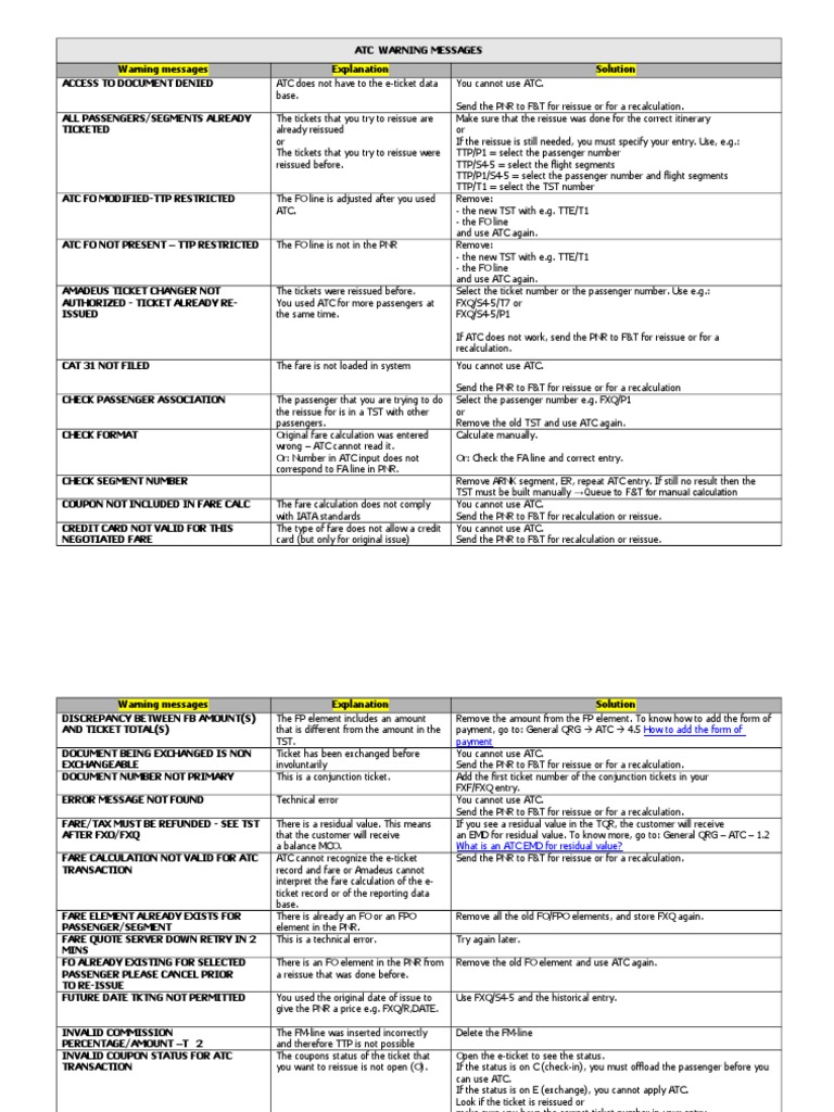 ATC Warning Messages and Solutions | PDF | Fare | Airlines