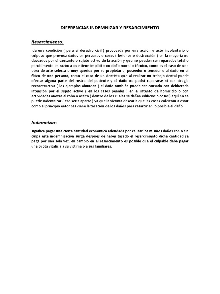 Diferencias Indemnizar y Resarcimiento | PDF