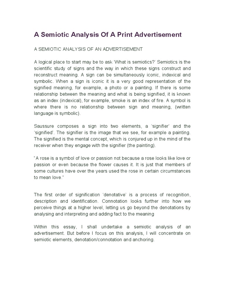 A Semiotic Analysis of A Print Advertisement | PDF