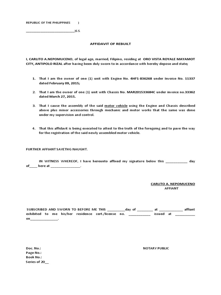 Affidavit of Rebuilt | PDF