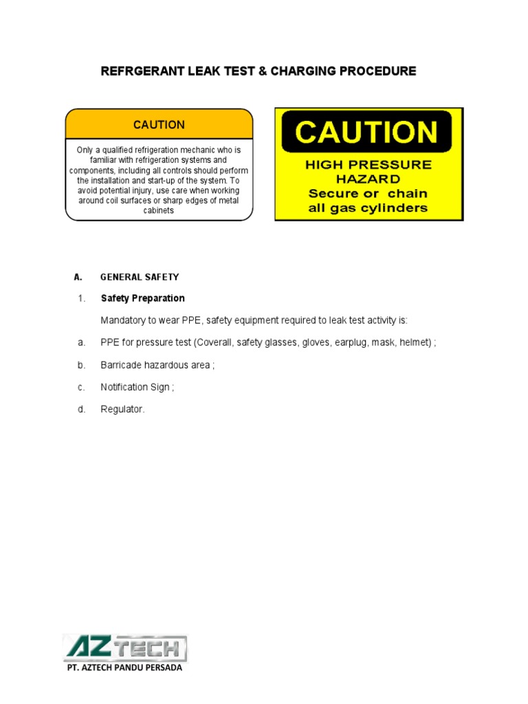 Refrigerant Leak Test & Charging Guide | PDF | Leak | Vacuum
