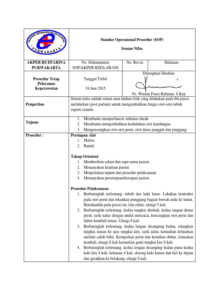 SOP Senam Nifas | PDF