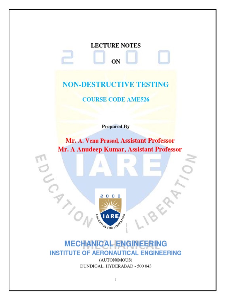 Iare NDT Lecture Notes | PDF | Radiography | Infrared Iare NDT Lecture Notes | PDF | Radiography | Infrared