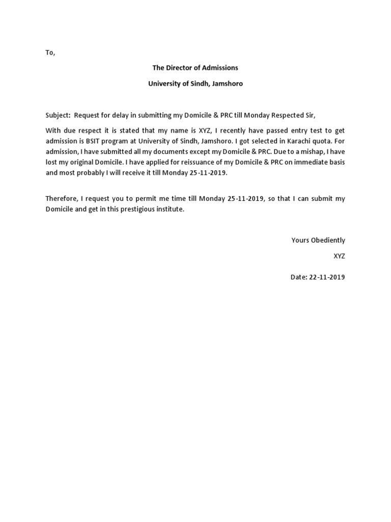 University of Sindh Application For Time Extension | PDF