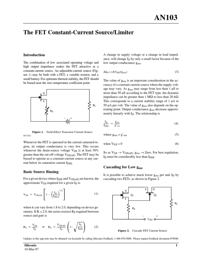 Fet Current Source | PDF | Field Effect Transistor | Physical Quantities