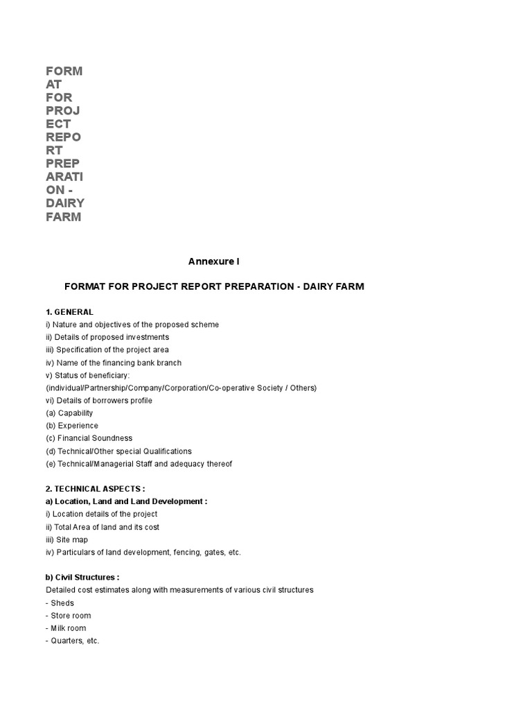 Dairy Farm Project Report Template | PDF | Dairy | Dairy Farming