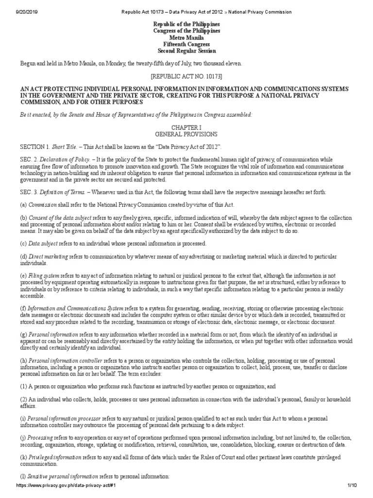 Data Privacy Act of 2012 | PDF | Information Privacy | Regulatory ...