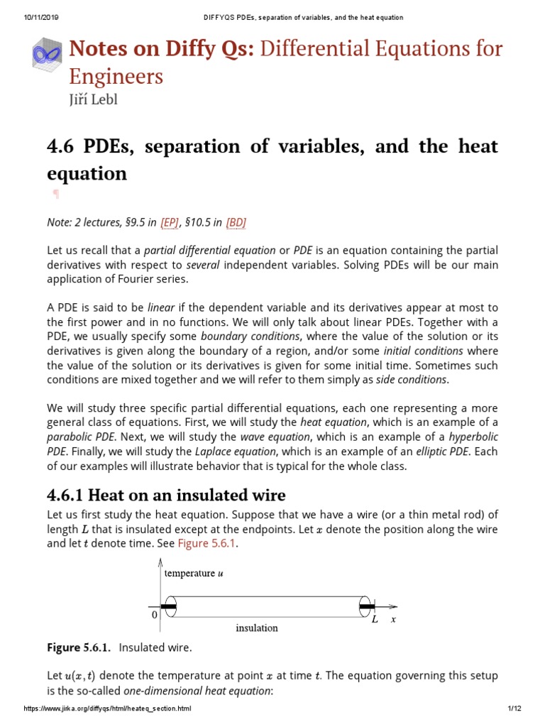 DIFFYQS PDEs, Separation of Variables, and The Heat Equation | PDF | Partial Differential ...