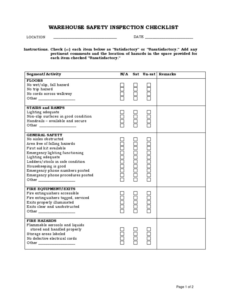 Warehouse Inspection Checklist | PDF | Warehouse | Forklift