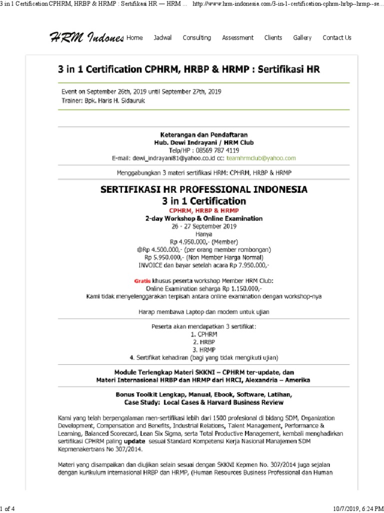 3 in 1 Certification CPHRM, HRBP & HRMP - Sertifikasi HR - HRM Indonesia PDF | PDF