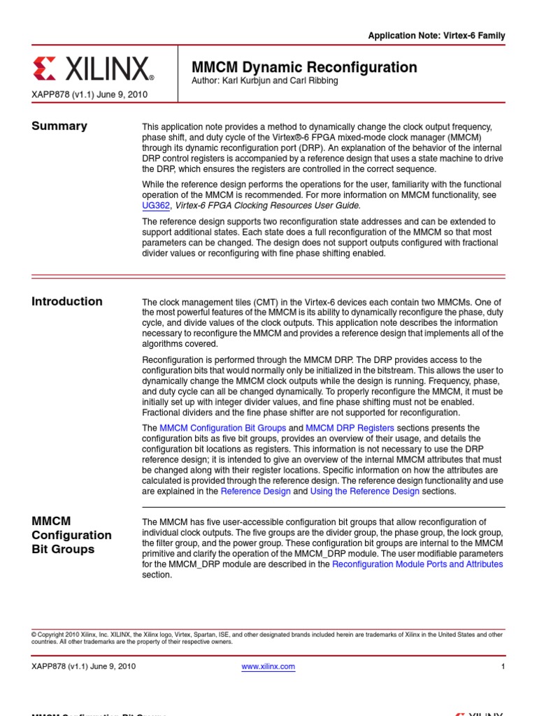 MMCM Dynamic Reconfiguration: Application Note: Virtex-6 Family | PDF | Field Programmable Gate ...