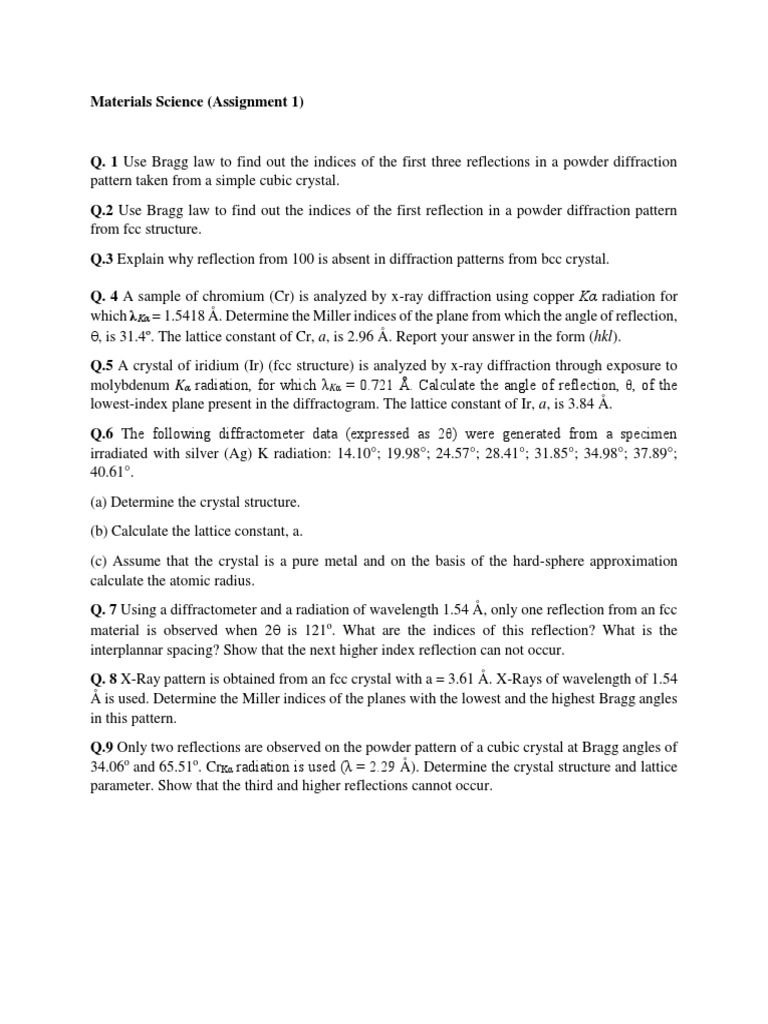 Assignment | PDF | Crystal Structure | X Ray Crystallography