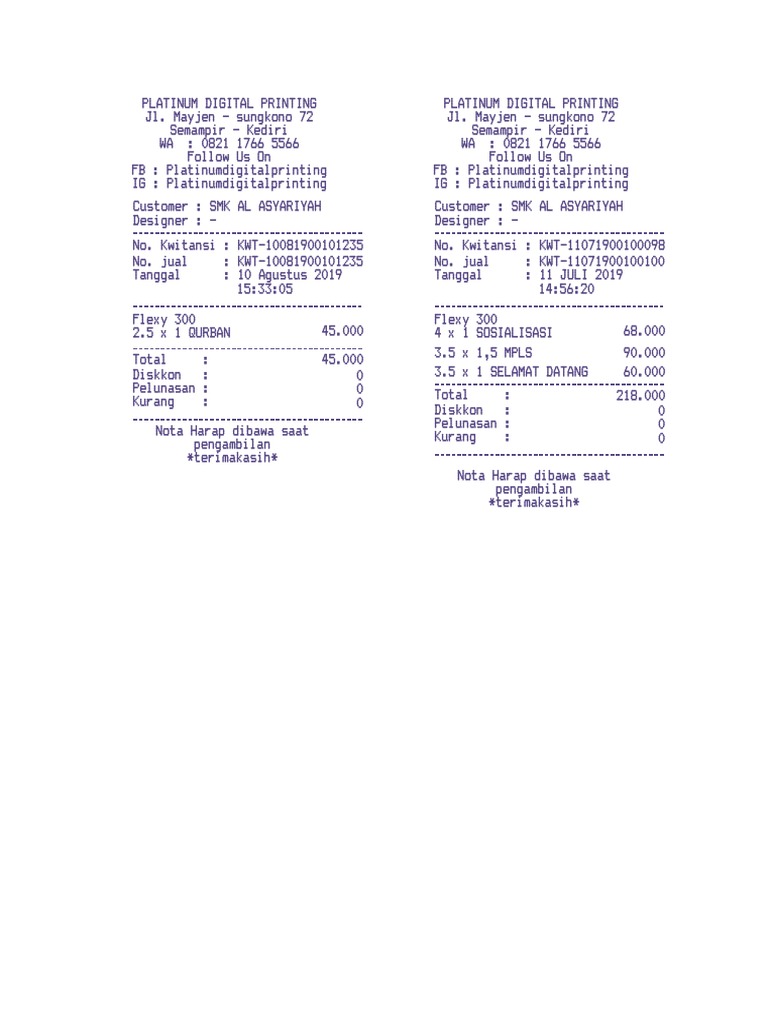 Nota Percetakan | PDF