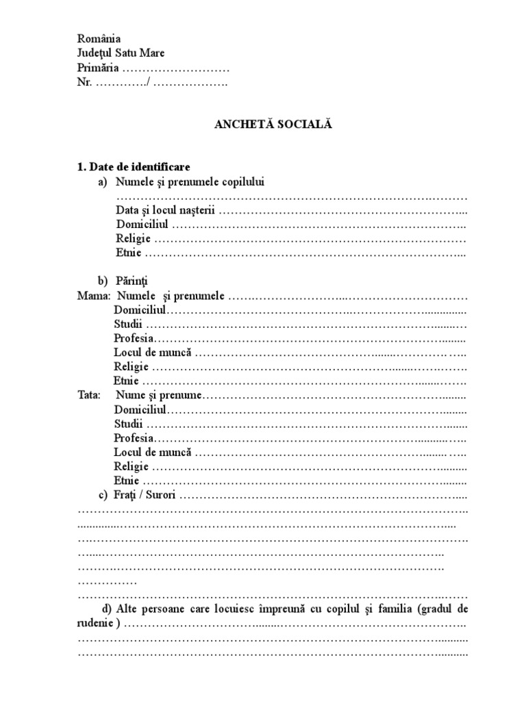 ANCHETA SOCIALA Si FACTORI DE MEDIU | PDF