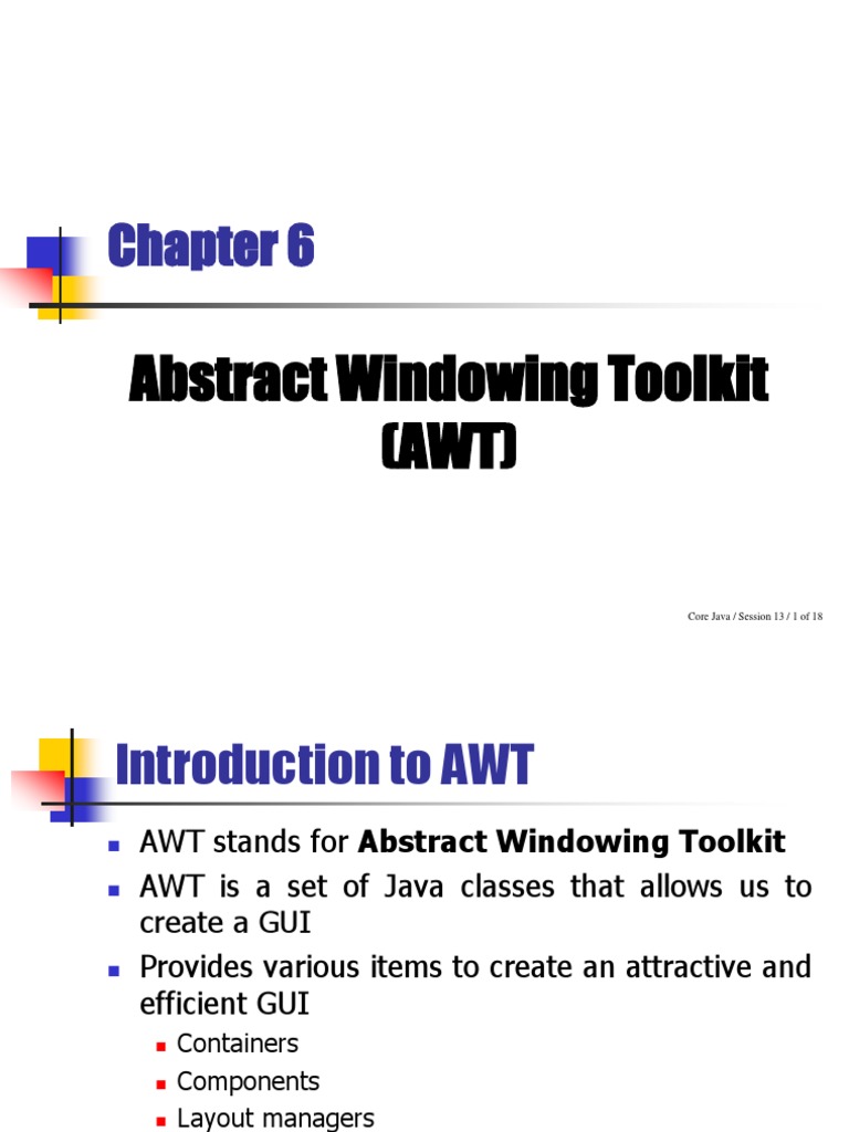 Chapter 6 - GUI - AWT - Swing | PDF | Graphical User Interfaces ...