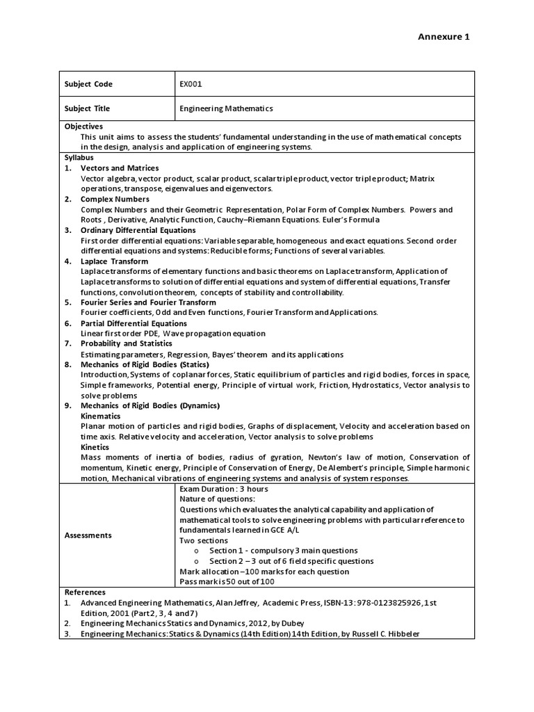 Engineering Mathematics Syllabus PDF | PDF | Differential Equations ...